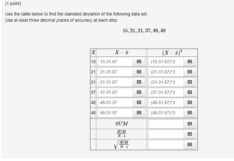 Solved (1 point) Use the table below to find the standard | Chegg.com