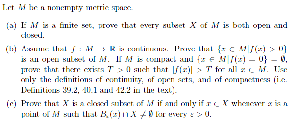 Solved Let M be a nonempty metric space. If M is a finite | Chegg.com