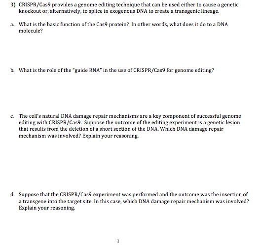 Solved CRISPR/Cas9 provides a genome editing technique that | Chegg.com