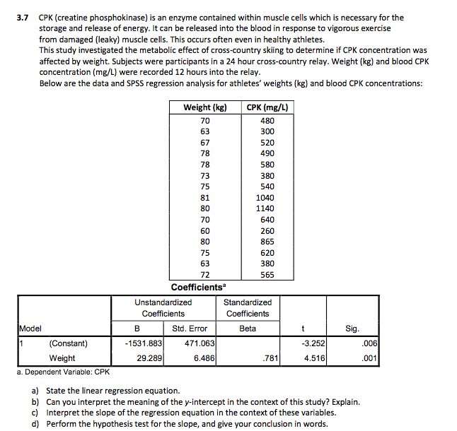Solved 3.7 CPK (creatine phosphokinase) is an enzyme | Chegg.com