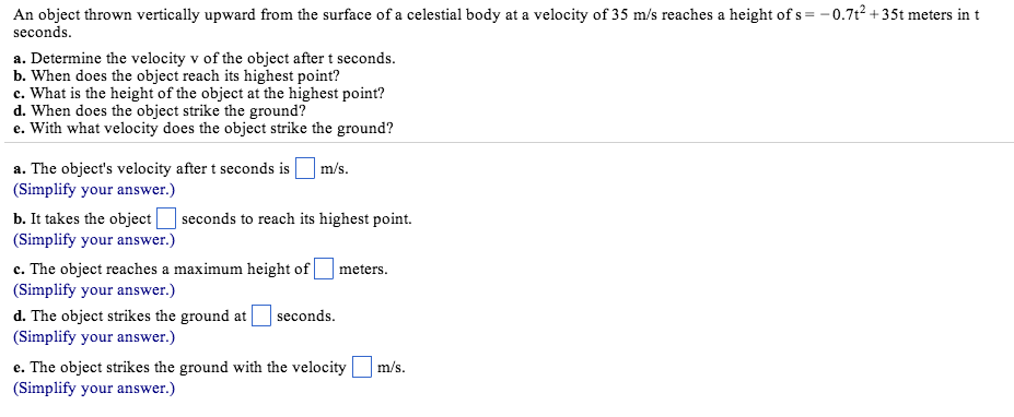 Solved An object thrown vertically upward from the surface | Chegg.com