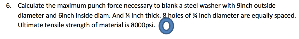 Solved Calculate the maximum punch force necessary to blank | Chegg.com