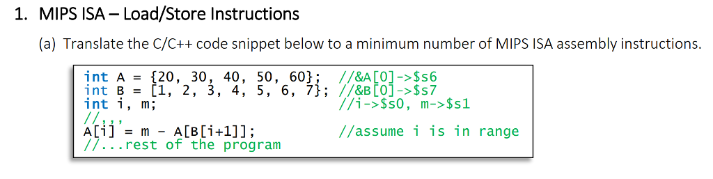 Solved 1. MIPS ISA -Load/Store Instructions (a) Translate | Chegg.com