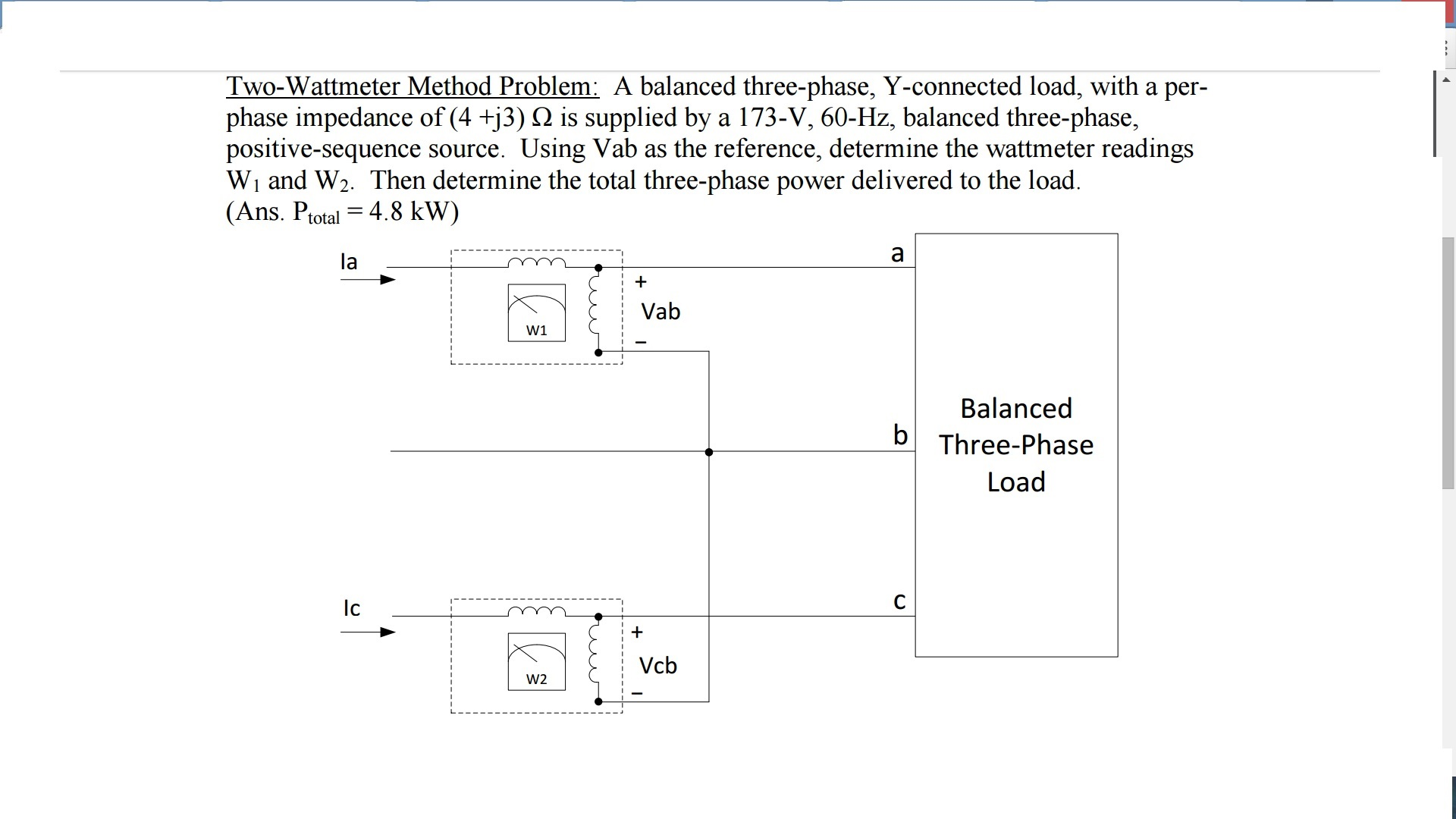 Solved Two-Wattmeter Method Problem: A balanced three-phase, | Chegg.com