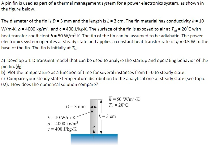 Solved A pin fin is used as part of a thermal management | Chegg.com