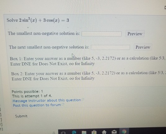 Solved Solve 2 sin (x) +3 cos(x) 3 The smallest non-negative | Chegg.com