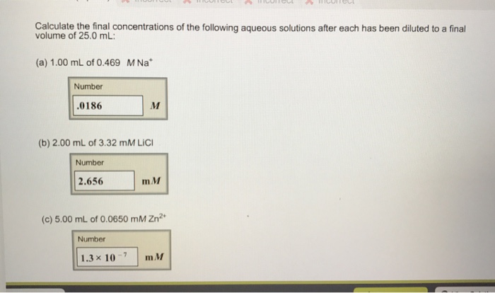Solved Calculate the final concentrations of the following | Chegg.com