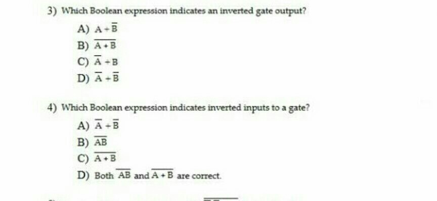 Solved 3) Which Boolean expression indicates an inverted | Chegg.com