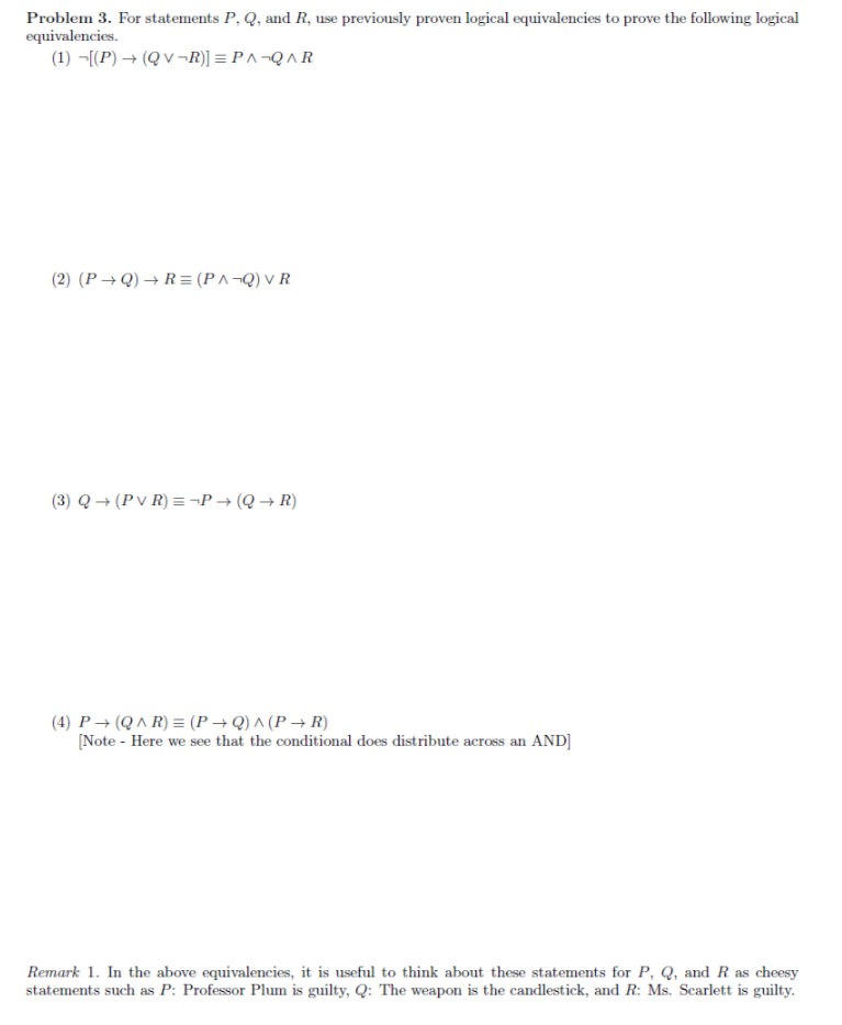 Solved Problem 3. For statements P, Q, and R, use previously | Chegg.com