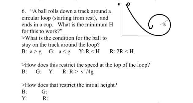 Solved 6, “A ball rolls down a track around a circular loop | Chegg.com