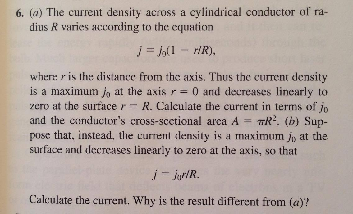 Solved The current density across a cylindrical conductor of | Chegg.com
