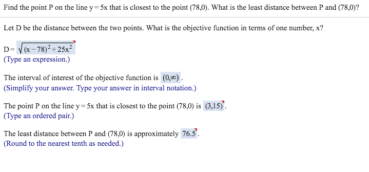 Solved Find the point P on the line y = 5x that is closest | Chegg.com Solved Find the point P on the line y = 5x that is closest | Chegg.com