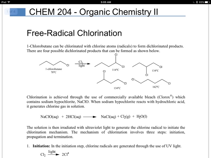 Solved Free Radical Chlorination Rxn Lab:1. What was the | Chegg.com