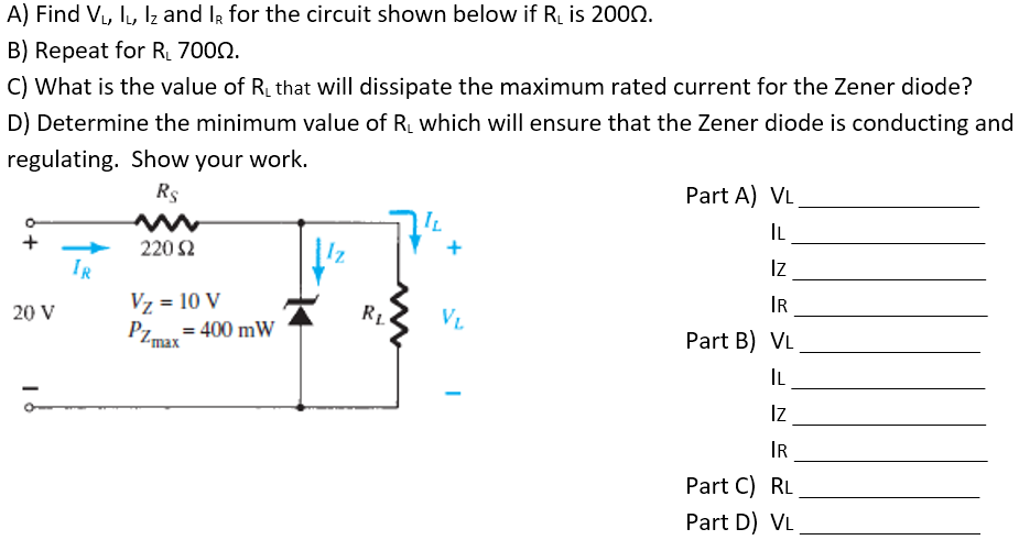 Solved Find V_L, l_L, l_z and l_R for the circuit shown | Chegg.com