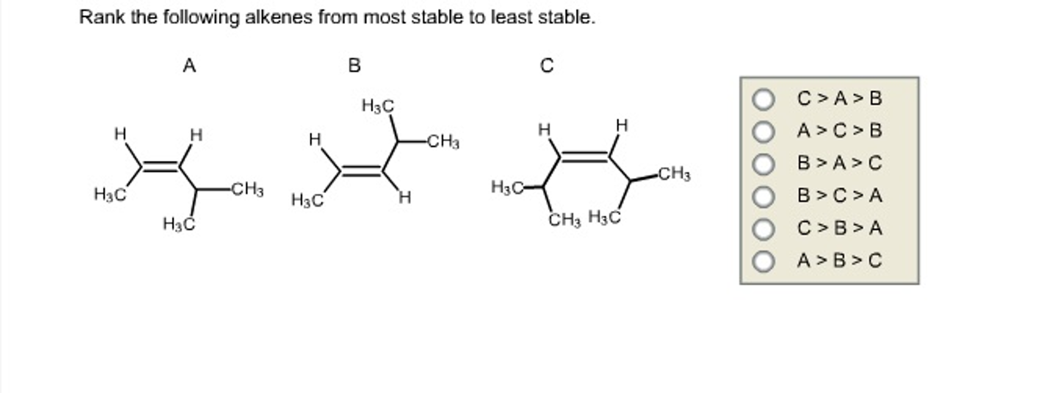 Solved Rank the following alkenes from most stable to least | Chegg.com
