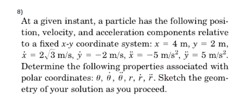 Solved At a given instant, a particle has the following | Chegg.com