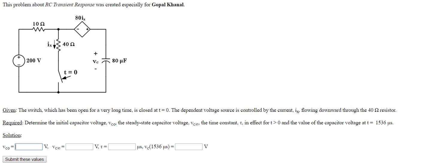 Solved This problem about RC Transient Response was created | Chegg.com