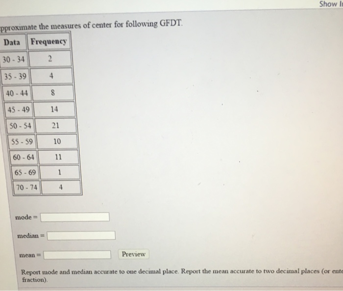 Solved Approximate the measures of center for following | Chegg.com Solved Approximate the measures of center for following | Chegg.com