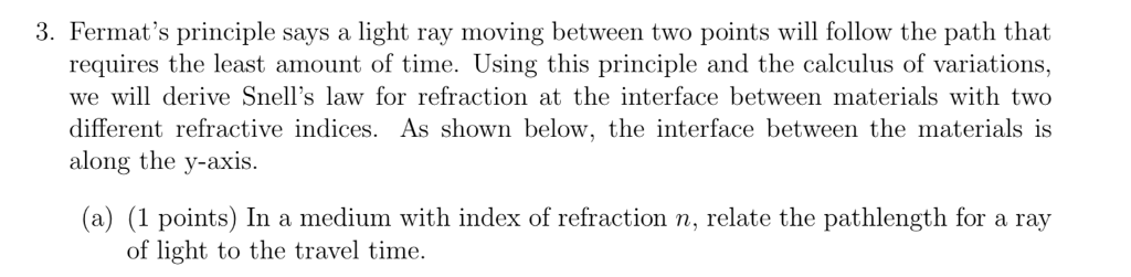 3. Fermat's principle says a light ray moving between | Chegg.com