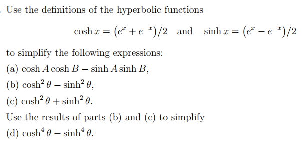 Solved U the dinti of th hyperbolic: tin cosh x = (ex + | Chegg.com