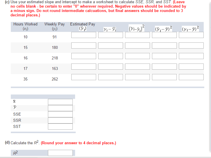 Solved (a Make an Excel worksheet to calculate SSxx, SSyy, | Chegg.com