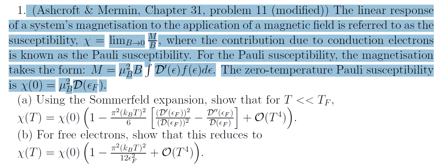(Ashcroft & Mermin, Chapter 31. problem 11 | Chegg.com