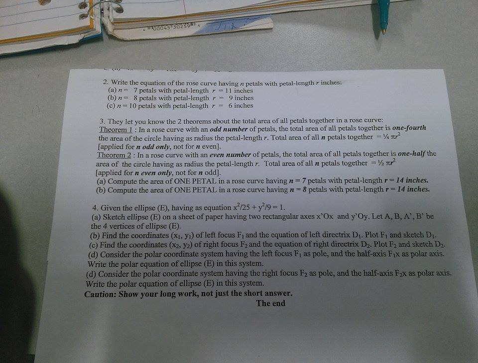Solved Write the equation of the rose curve having n petals | Chegg.com