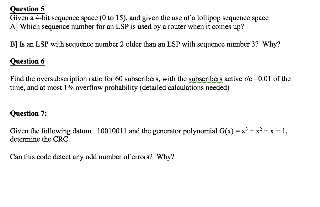 Solved Question 5 Given a 4-bit sequence space (0 to 15), | Chegg.com
