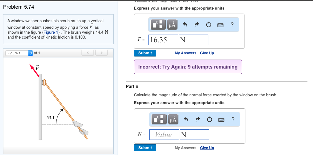Solved A window washer pushes his scrub brush up a vertical | Chegg.com