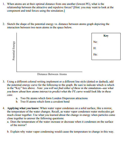 When atoms are at their optimal distance from one | Chegg.com