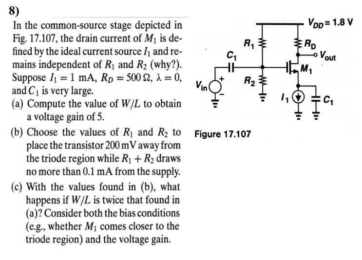 Solved In the common-source stage depicted in Fig. 17.107, | Chegg.com