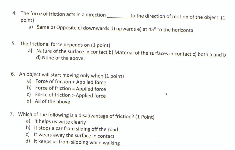 Solved The Force Of Friction Acts In A Direction Point 4