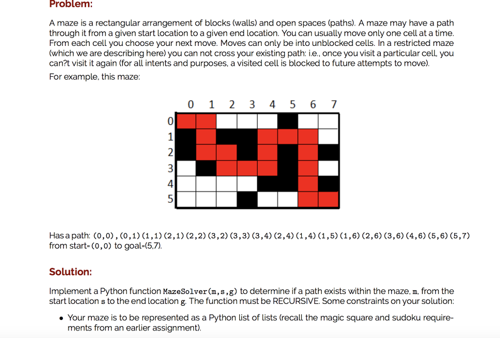 Solved Problem: A maze is a rectangular arrangement of | Chegg.com