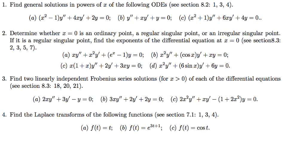Solved 1. Find general solutions in powers of r of the | Chegg.com