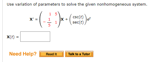 Solved Use variation of parameters to solve the given | Chegg.com