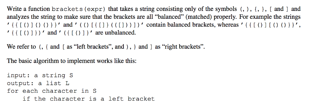 Solved Write a function brackets (expr) that takes a string | Chegg.com