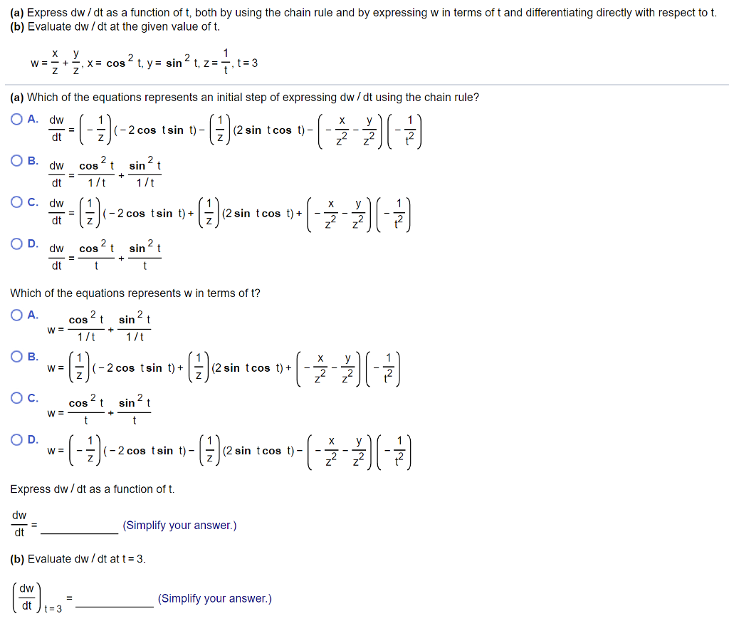 Solved (a) Express dw/dt as a function of t, both by using | Chegg.com