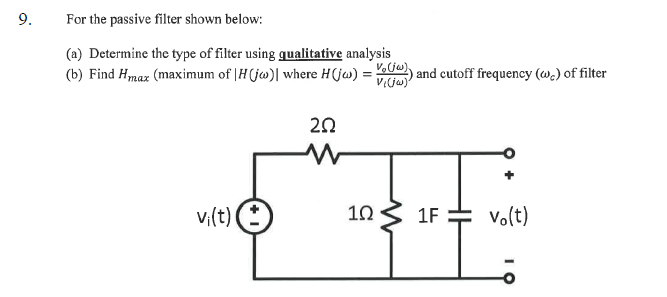 Solved For the passive filter shown below: Determine the | Chegg.com