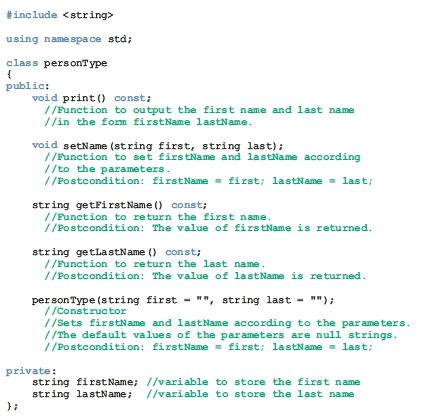 Solved Modify the class personType (below text) as listed | Chegg.com