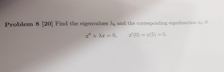 Solved Problem 8 [20] Find the eigenvalues λk and the | Chegg.com
