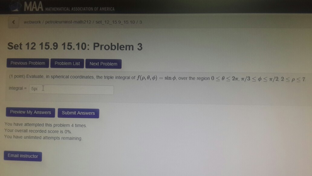 Solved MAA MATHEMATICAL ASSOCIATION OF AMERICA webwork | Chegg.com