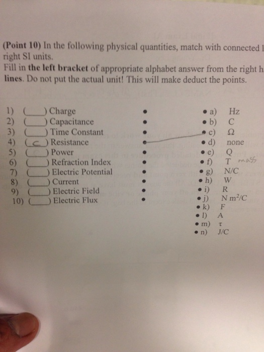 Solved In the following physical quantities, match with | Chegg.com