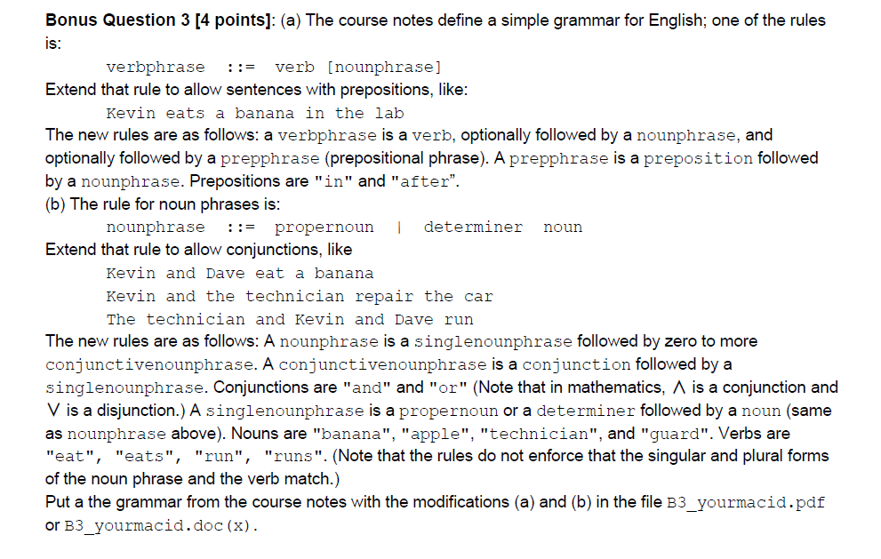 Solved The course notes define a simple grammar for English; | Chegg.com