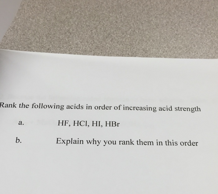 Solved Rank the following acids in order of increasing acid | Chegg.com