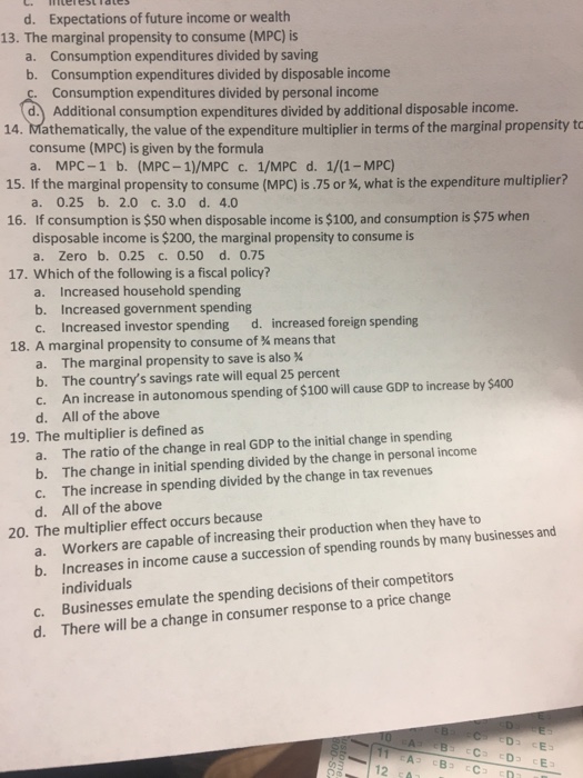 Solved The marginal propensity to consume (MPC) is | Chegg.com