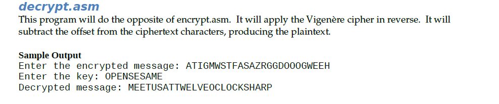 Assembly Language - Vigenere Cipher Hi I need help | Chegg.com