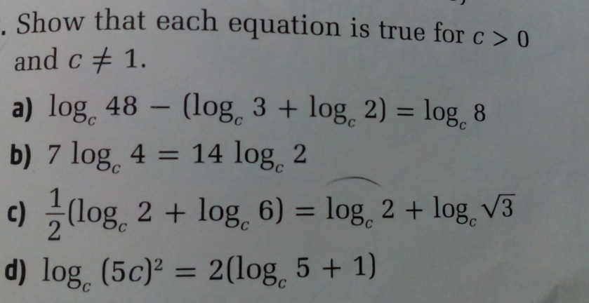 Solved Show that each equation is true for c > 0 and c | Chegg.com