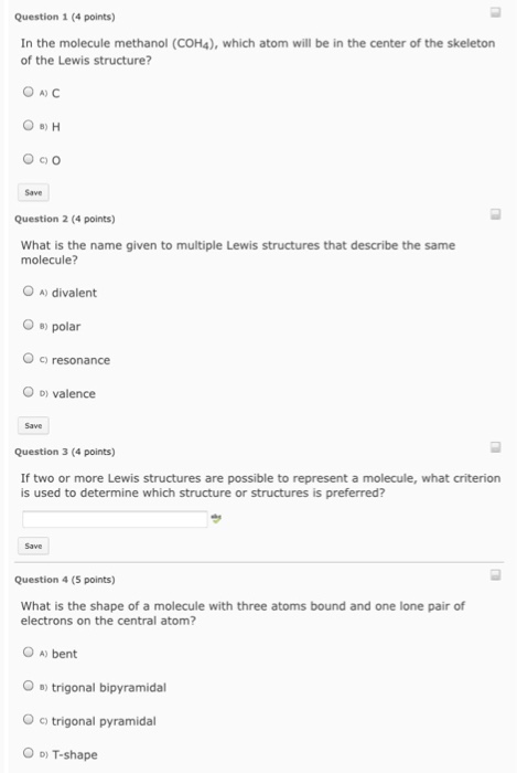 Solved In the molecule methanol (COH_4), which atom will be | Chegg.com