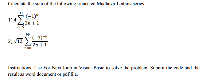 Solved Using a For...Next Loop, create a code for the | Chegg.com