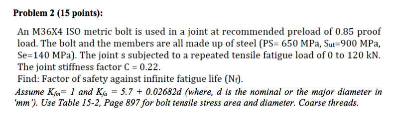 An M36X4 ISO metric bolt is used in a joint at | Chegg.com